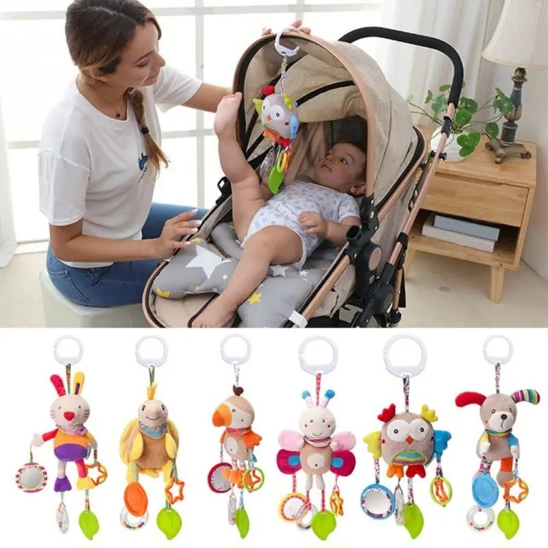 Newborn Baby Plush Stroller Toys Baby Rattles Mobiles Cartoon Animal ...