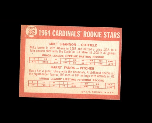 1964 Topps 262 Rookie Stars Mike Shannon RC/Harry Fanok VG-EX #D1 ...