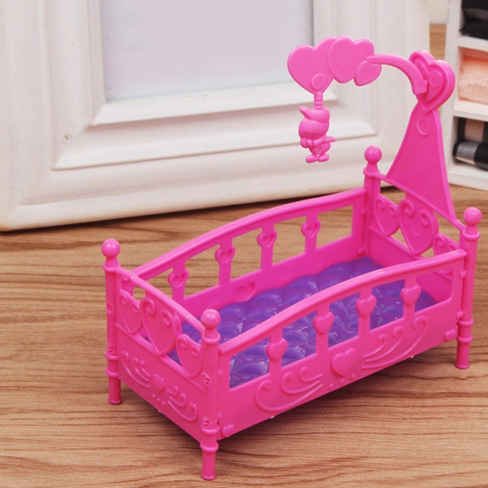 Mini Sleeping Bed Children Simulation Home Pretend Play Toy Baby Crib ...