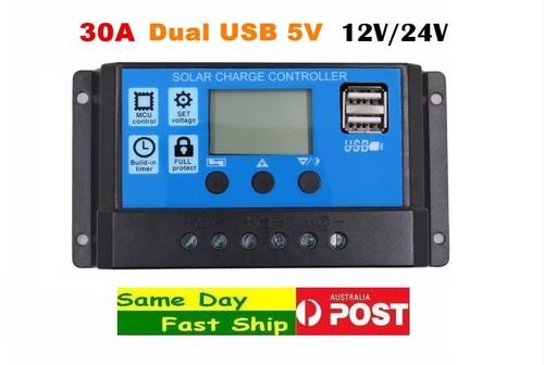 1x DUAL USB Solar Regulator 30A 12V/24V street Light Timer Charger ...