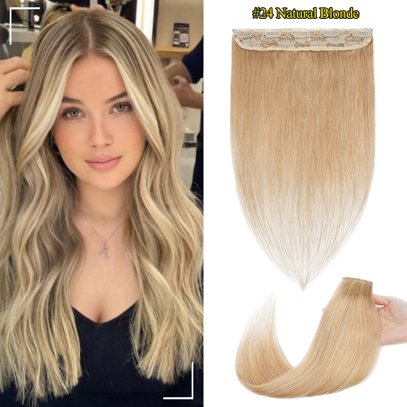 100% Real Remy Human Hair Extensions Clip in One Piece Remi Hairpiece ...