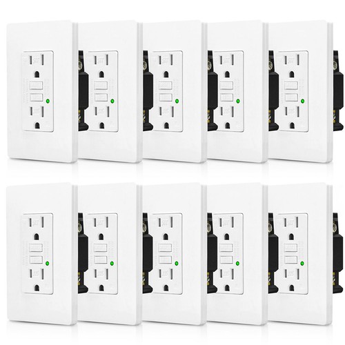 10Pk GFCI Receptacle w/ Decora-style Faceplate Tamper-resistant ...