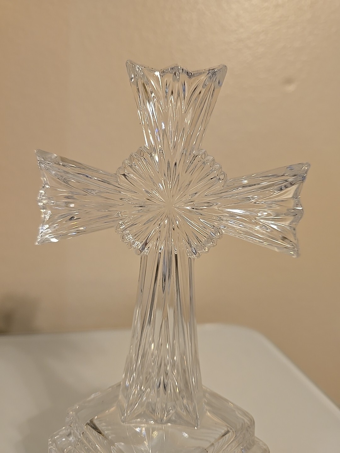 Vintage Crystal Clear 8" Tall Mantle Cross Crucifix Stand 3 Tier Base ...