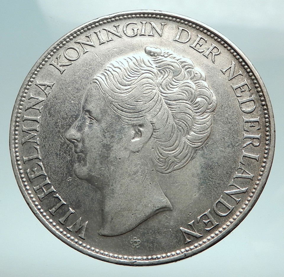 1944 CURACAO Netherlands Kingdom Queen WILHELMINA Silver 2.5 Gulden ...