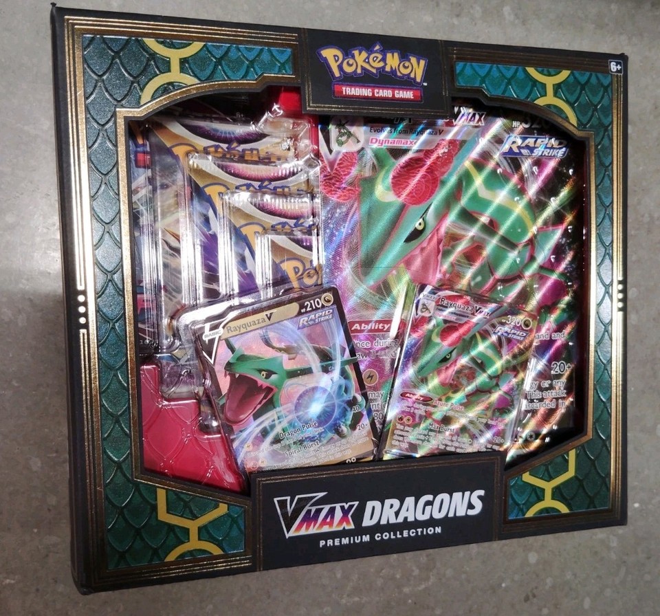Pokemon TCG VMAX Dragons Premium Collection Box Rayquaza Duraludon ...