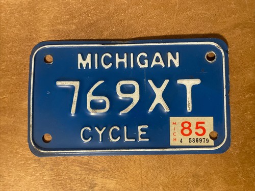 1985 Michigan License Plate Motorcycle # 769 XT | eBay
