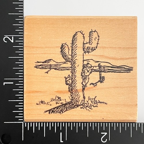 Oz Enterprises Desert Saguaro Cactus Cowboy Wood Mounted Rubber Stamp ...