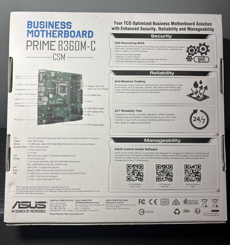 ASUS PRIME B360M-C/CSM Intel B360 Micro ATX Business Motherboard LGA ...