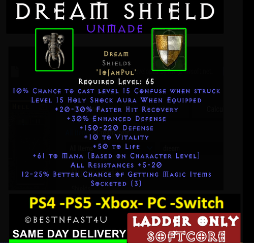 S6 LADDER DREAM Shield Holy shock PC-XBOX-PS4-PS5-SWITCH Diablo 2 Res ...