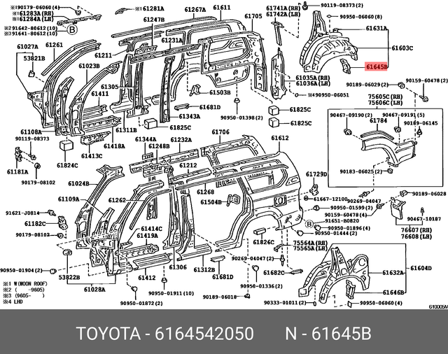 Genuine OE gusset quarter wheel house rear right 6164542050 for TOYOTA ...