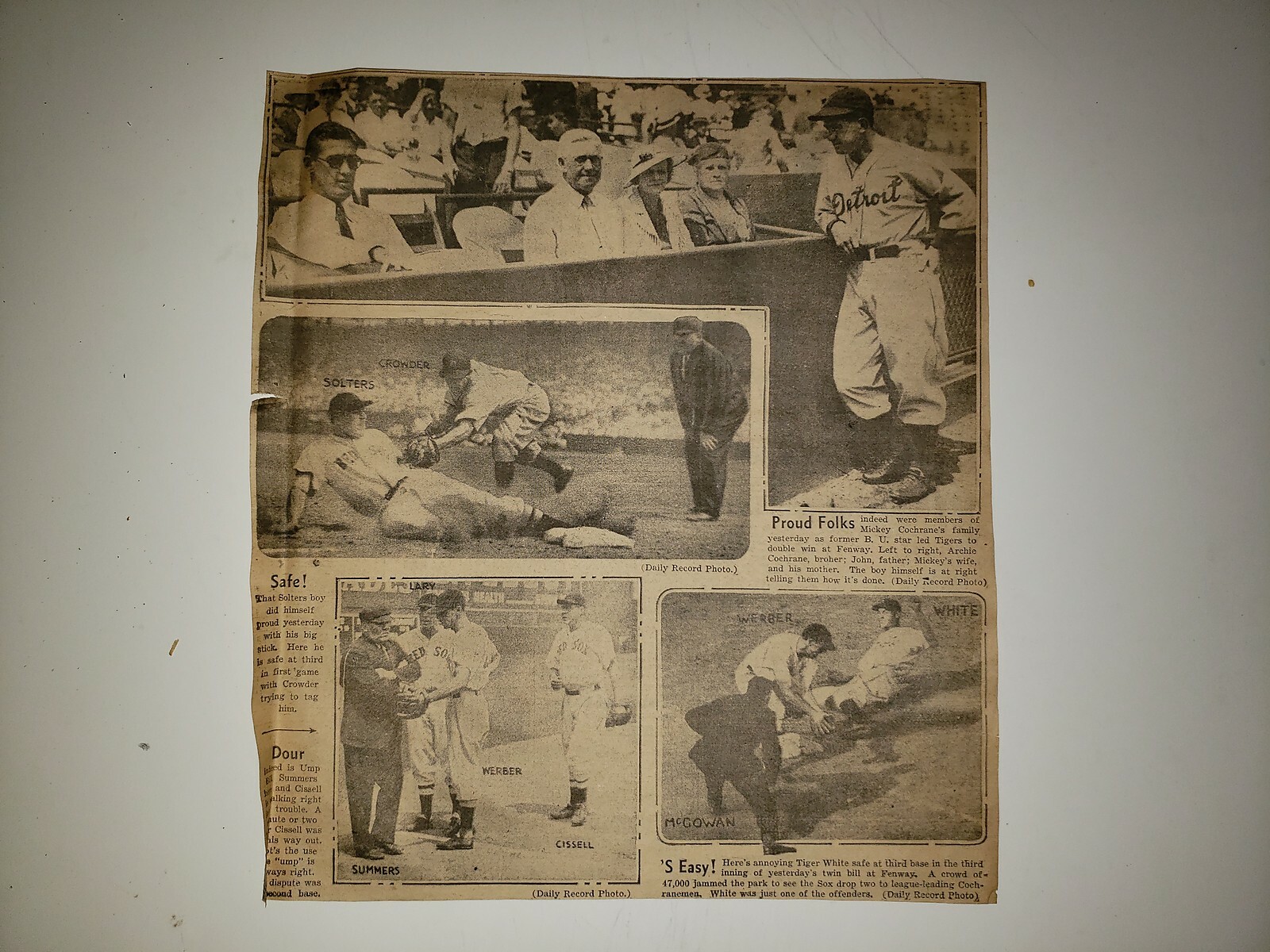 General Crowder Mickey Cochrane Bill Cissell Jo-Jo White Beauty McGowan ...
