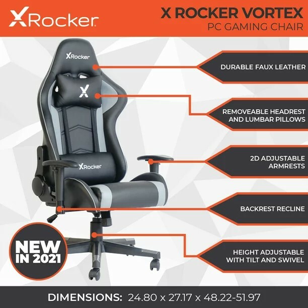 X Rocker Vortex Leather PC Gaming Chair, Black and Gray. | eBay