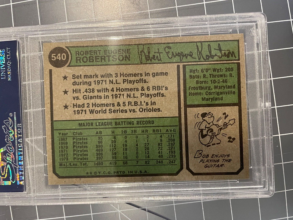1974 TOPPS #540 BOB ROBERTSON PITTSBURGH PIRATES BASEBALL CARD PSA 8 NM ...
