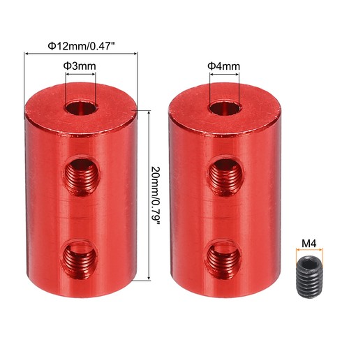 3mm to 4mm Bore Rigid Coupling 20x12mm M4 Aluminum Red 6Coupling ...
