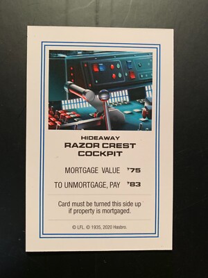 Monopoly Star Wars The Mandalorian RAZOR CREST COCKPIT Title Deed Card ...