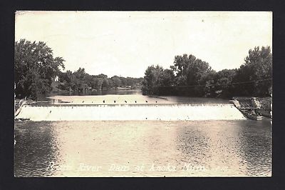 Anoka Minnesota MN 1946 RPPC Rum River Dam, 2 Boys Fishing by Flood ...