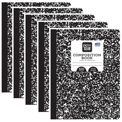 Bulk Composition Notebooks 5 WIDE Ruled Black Marbled 100 Sheet Pen ...