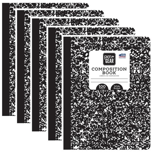 Bulk Composition Notebooks 5 WIDE Ruled Black Marbled 100 Sheet Pen ...