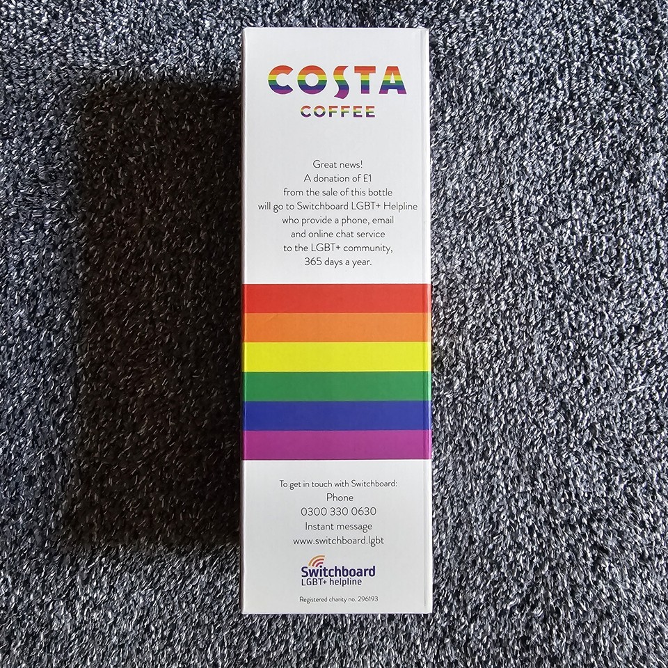 Costa Coffee Stainless Steel Pride Reuse Travel Bottle/Flask 510ml/18oz ...