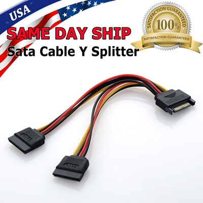 SATA Power 15-pin Y-Splitter Cable Adapter Male to Female for SSD HDD ...