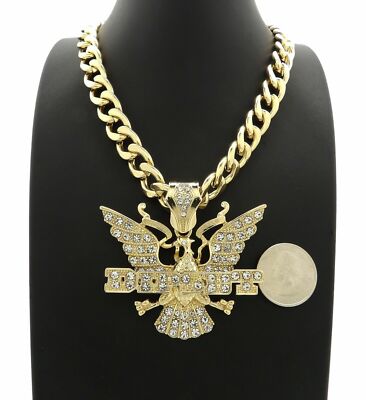 ICED HIP HOP DIPSET EAGLE PENDANT & 11mm 20" CUBAN CHOKER CHAIN FASHION ...