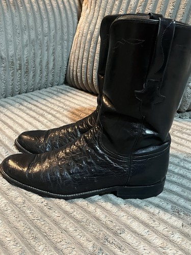 Lucchese Smooth Ostrich Black Leather Roper Cowboy Western Boots Mens ...