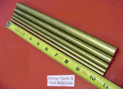 5 Pieces 1/4",3/8",1/2"& 5/8" 360 BRASS SOLID ROUND ROD 10.5" long Bar ...