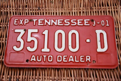 2001 TENNESSEE License Plate *** AUTO DEALER *** FIRE RED | eBay