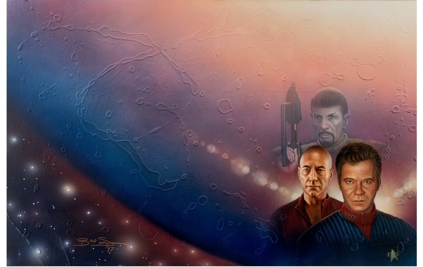 Keith Birdsong Star Trek art 1998 William Shatner Kirk Spock Picard ...
