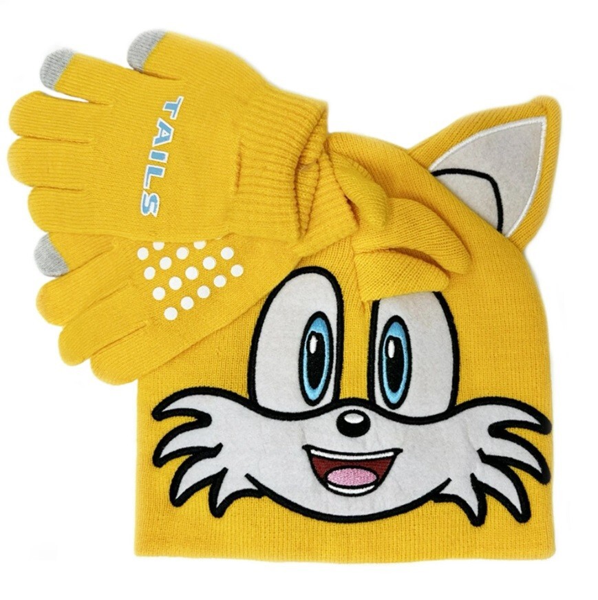 Sonic The Hedgehog Tails Kids Boys Winter Beanie Hat Gloves Set ...