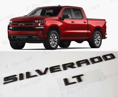 2PCS Tailgate Matte Black Silverado LT Emblem Letters Fit 2019-2022 ...