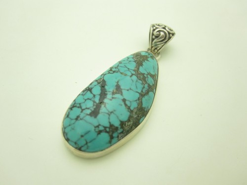 Native American Southwest Sterling Silver Blue Oval Turquoise Scroll ...