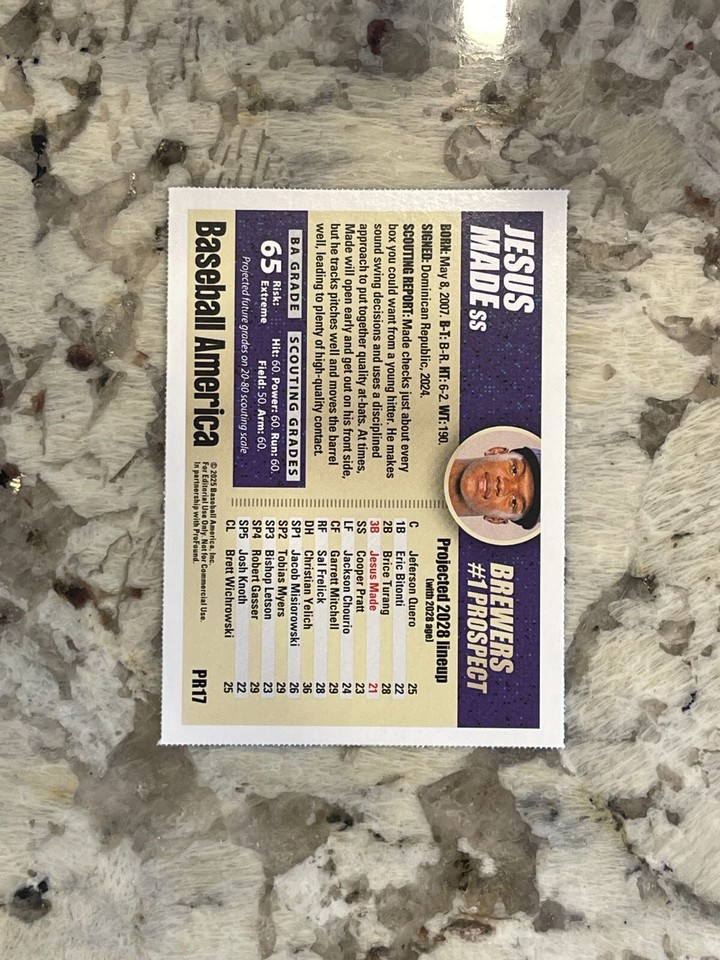 2025 Baseball America Jesus Made #PR17 #1 Prospect Milwaukee Brewers | eBay