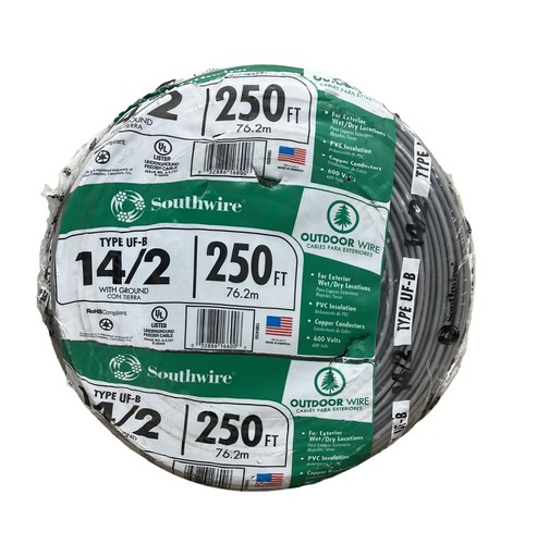 Southwire Outdoor Electrical Wire 250' 14/2 Gray Solid Grounded Copper ...