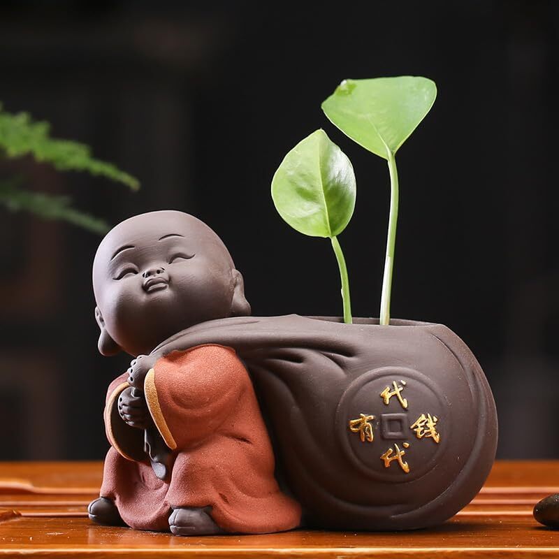 Chinese Ceramic Tea Pet Buddha Statue Monk Office Desktop Mini Statue ...