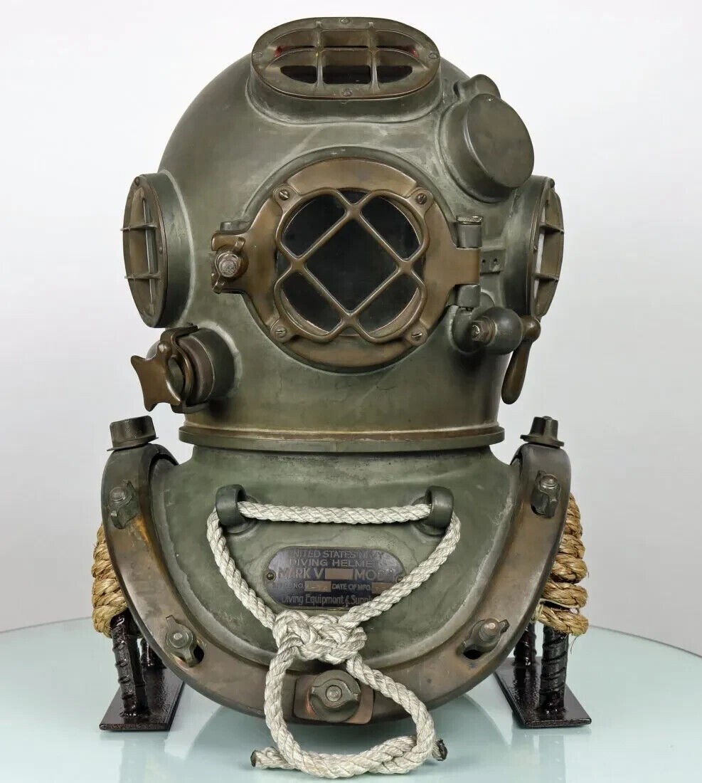 18 Inch Diving Helmet Antique Copper Brass DESCO US Navy Mark V Diving ...