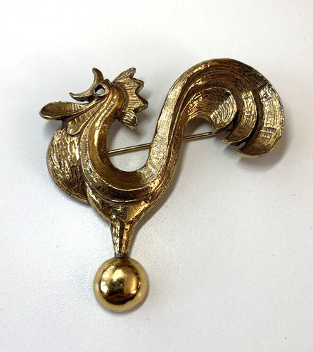 Modernist Robert Zentall Stylized Rooster Pin Gold Tone Brooch | eBay