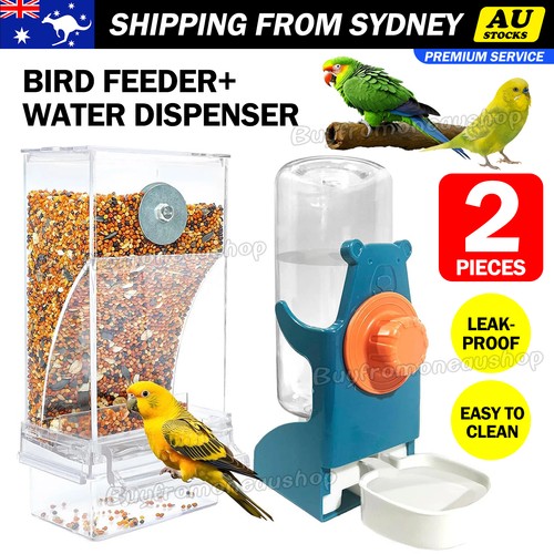 2X Automatic No Mess Bird Cage Feeder Water Dispenser Food Feeder ...
