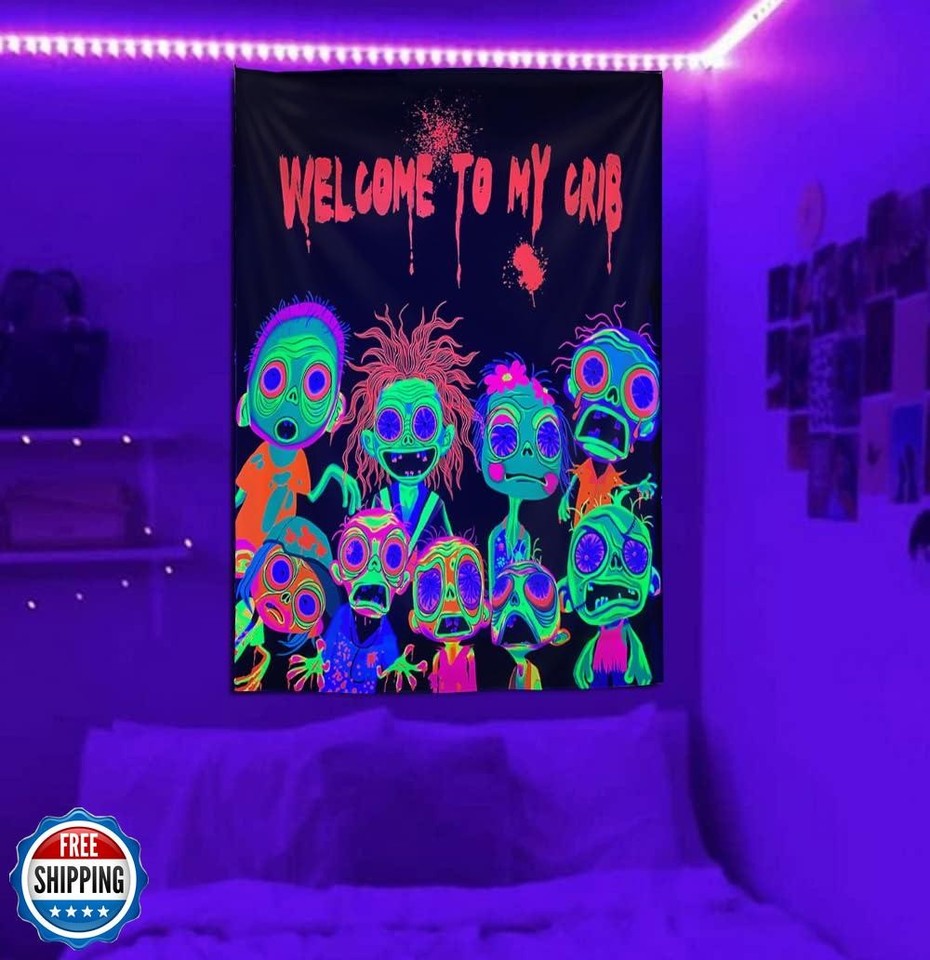 Welcome to My Crib Tapestry Funny Zombie Family Tapestry Blacklight ...