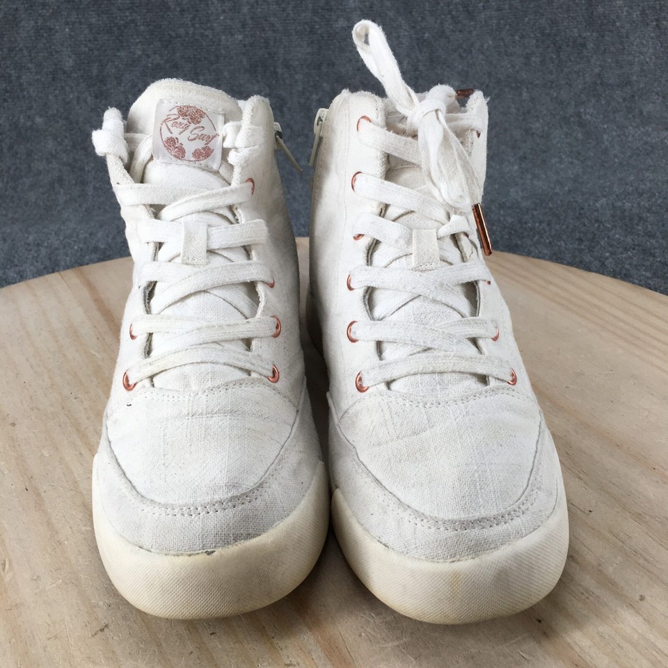 Roxy Surf Shoes Womens 8 High Top Wedge Sneakers White Fabric Lace Up ...