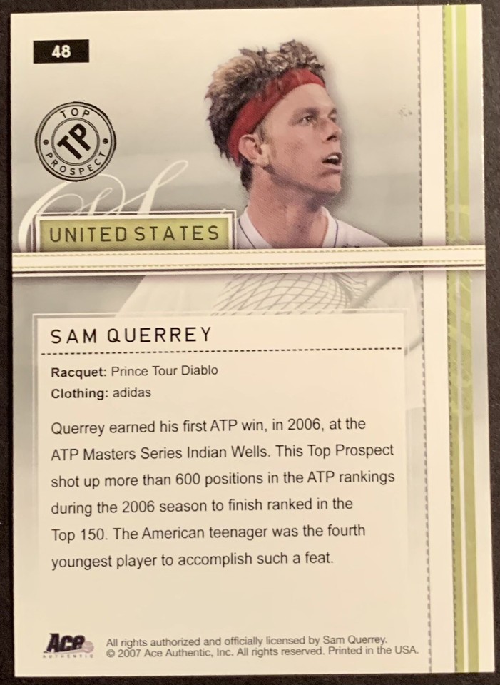 (50) 2007 ACE SAM QUERREY STRAIGHT SETS #48 ROOKIE RC TOP PROSPECT USA ...