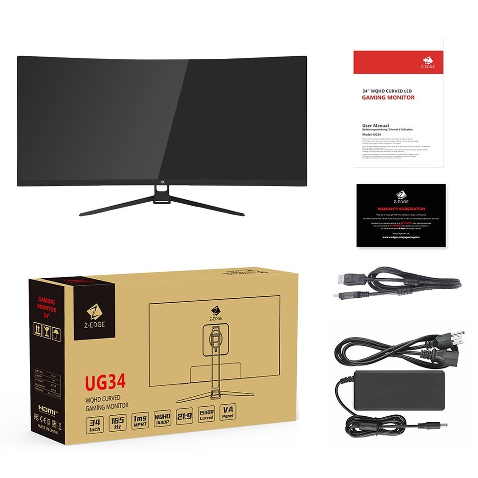 Z-EDGE UG34 34" 3440x1440 21:9 2K UWQHD 165Hz 1ms Curved Gaming Monitor ...