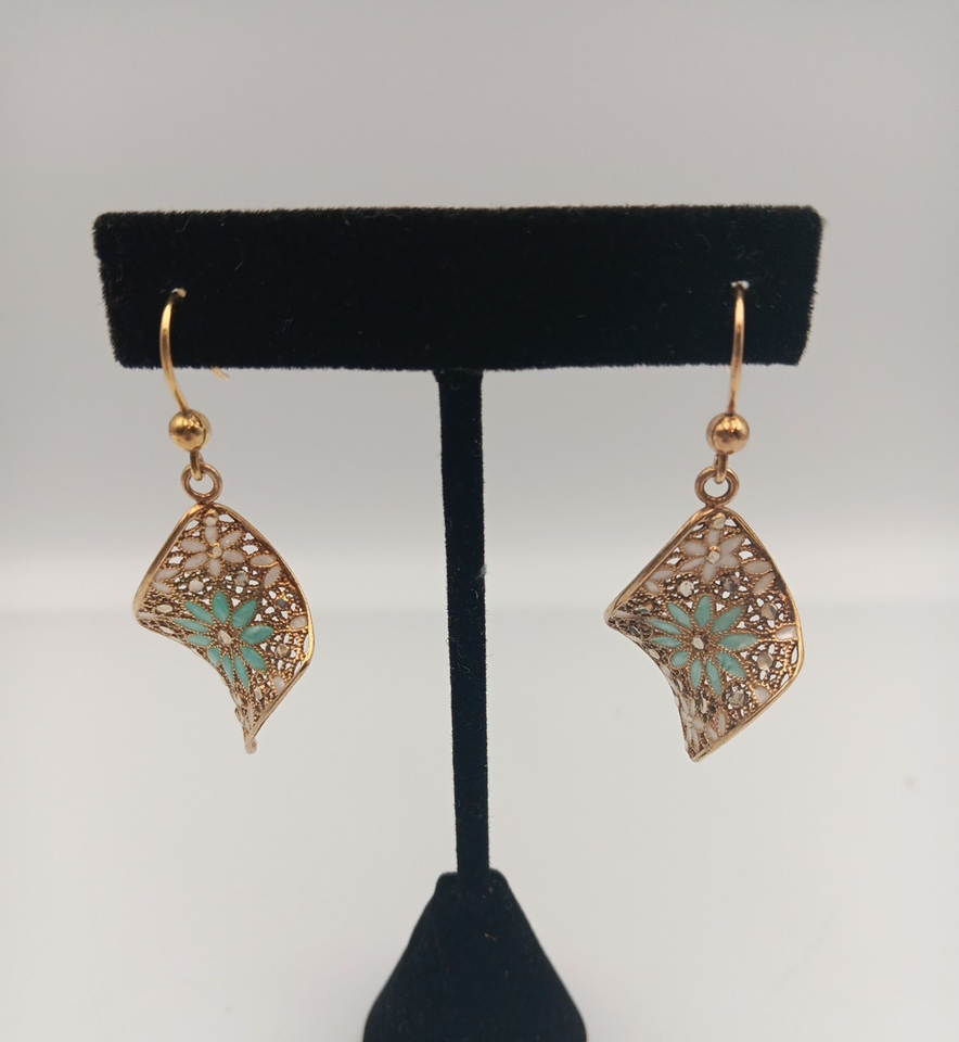 Dyadema 925 Vermeil Italy Filagree Floral Enamel Wave Dangle Earrings 2 ...