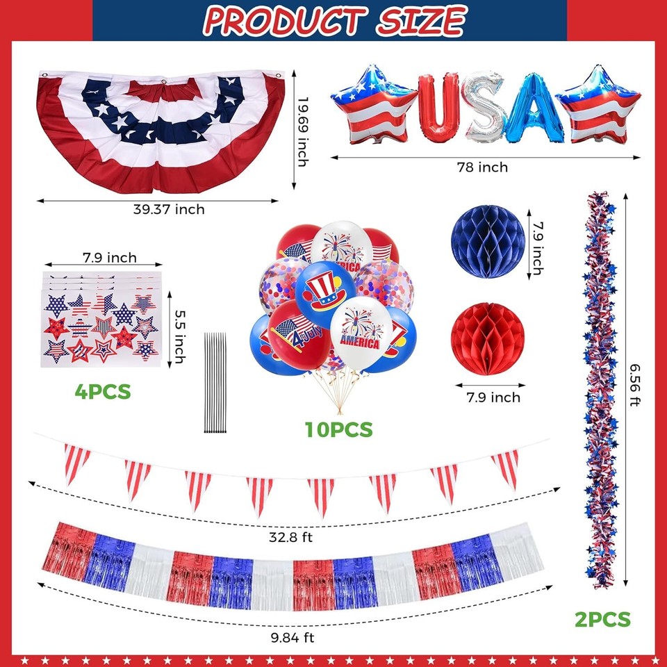 4th of July Parade Car Decorations Kit Patriotic Golf Cart Decor for ...