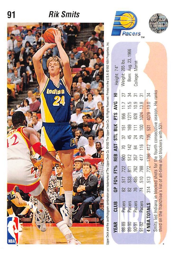 Rik Smits 1992 Upper Deck 91 Indiana Pacers Basketball Card | eBay