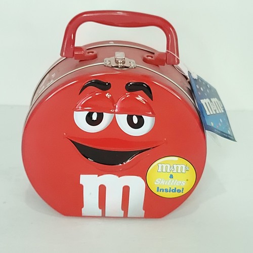 M&M Red Candy Metal Carry Character Tin Lunch Box 6.25"x5.75"x3" With ...