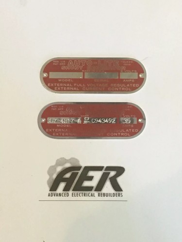 Autolite Red Shunt Generator ID Tag Nameplate Auto-Lite Stamped w/ Your ...