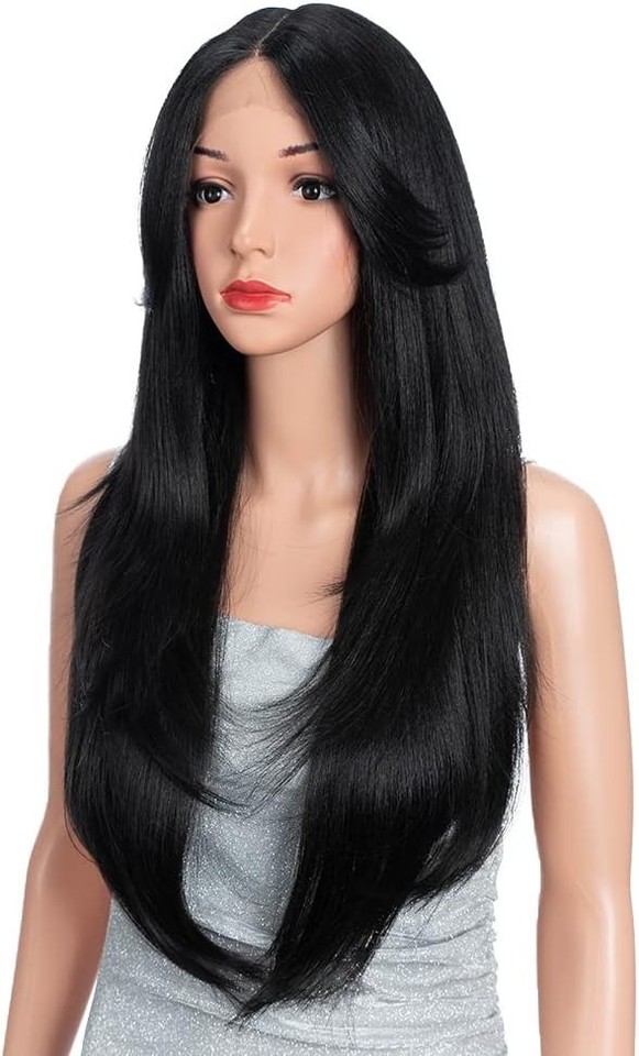 Style Icon Long Layered Wave Lace Front Wigs with Curtain Bangs 26 ...