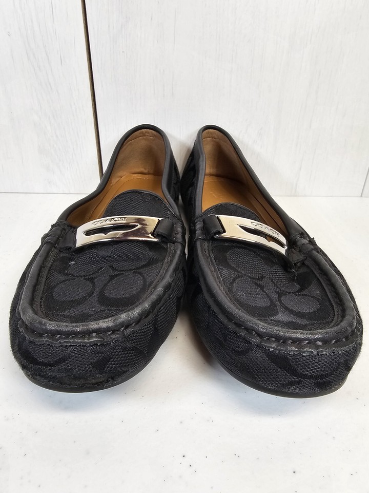 Coach Felisha Black Monogram Driving Loafer Slip Flats Shoes - Womens ...