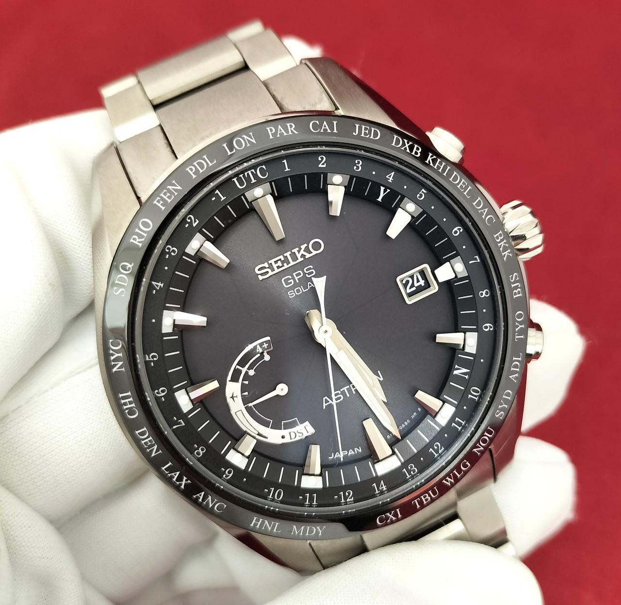 Seiko Astron SBXB089 GPS Date Titan Ceramic Black Slv Solar Mens Watch ...